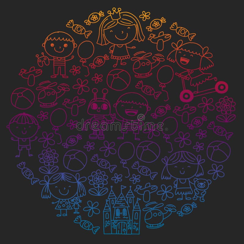 Children with Toys. Colorful Pattern for Kindergarten Posters. Stock ...