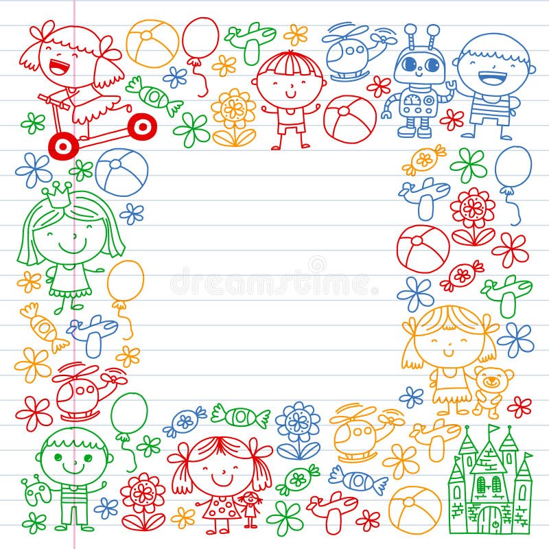 Children with Toys. Colorful Pattern for Kindergarten Posters. Stock ...