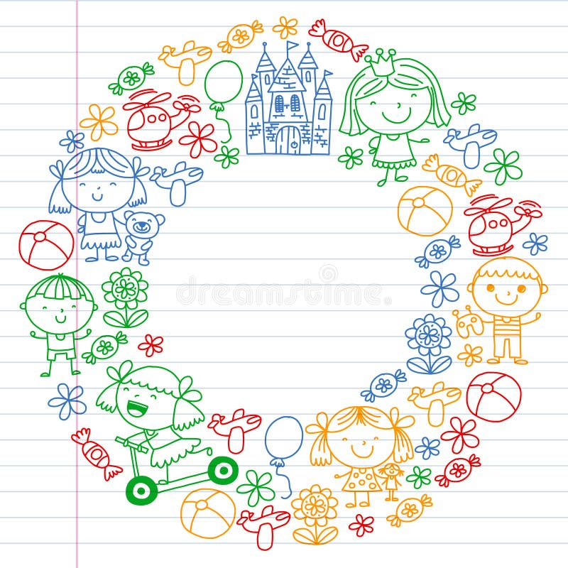 Children with Toys. Colorful Pattern for Kindergarten Posters. Stock ...