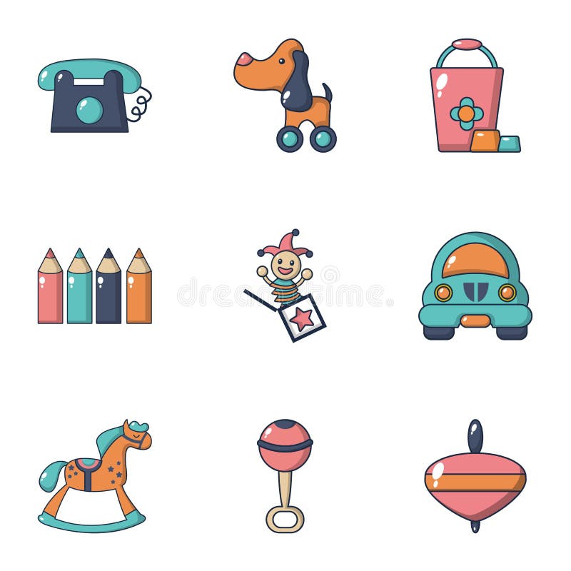 Children Toys Icons Set, Flat Style Stock Vector - Illustration of ...