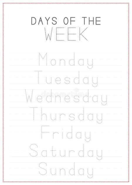 Children Tracing Printable - Days of the Week Stock Vector ...