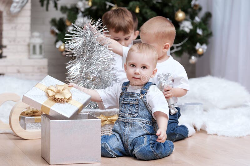 Children Under the Christmas Tree with Gifts and Toys Stock Image ...