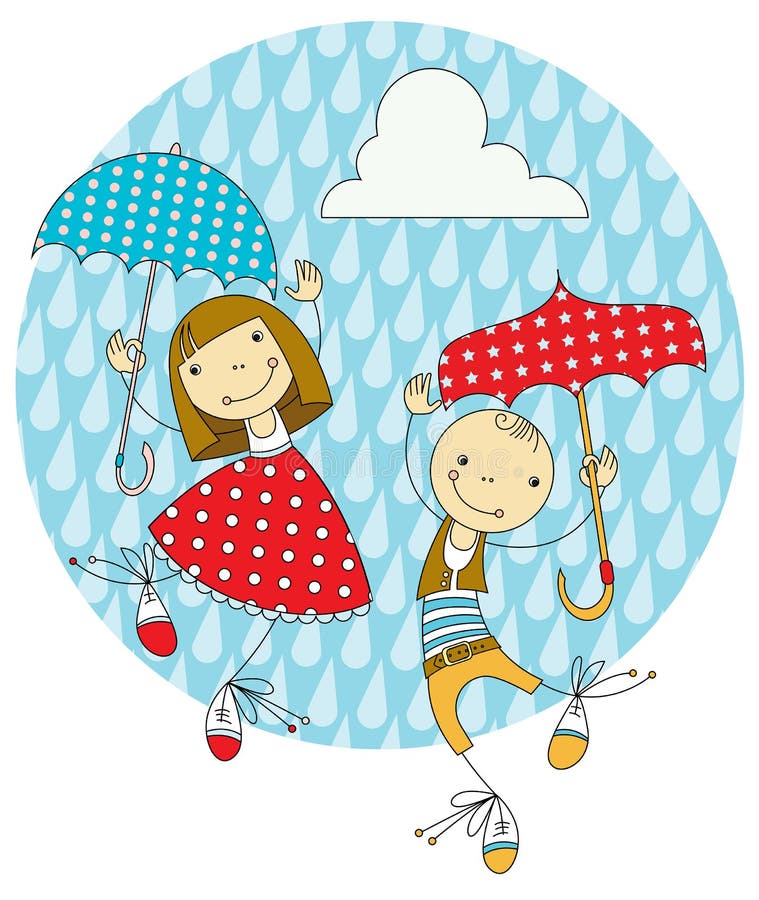 Children under umbrellas stock vector. Illustration of beautiful - 32005069