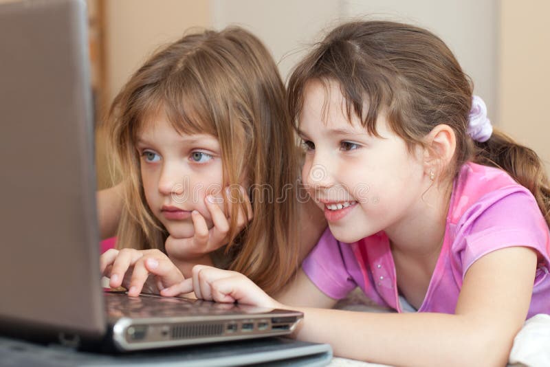 Children Playing Games on Laptop Computer Stock Image - Image of ...