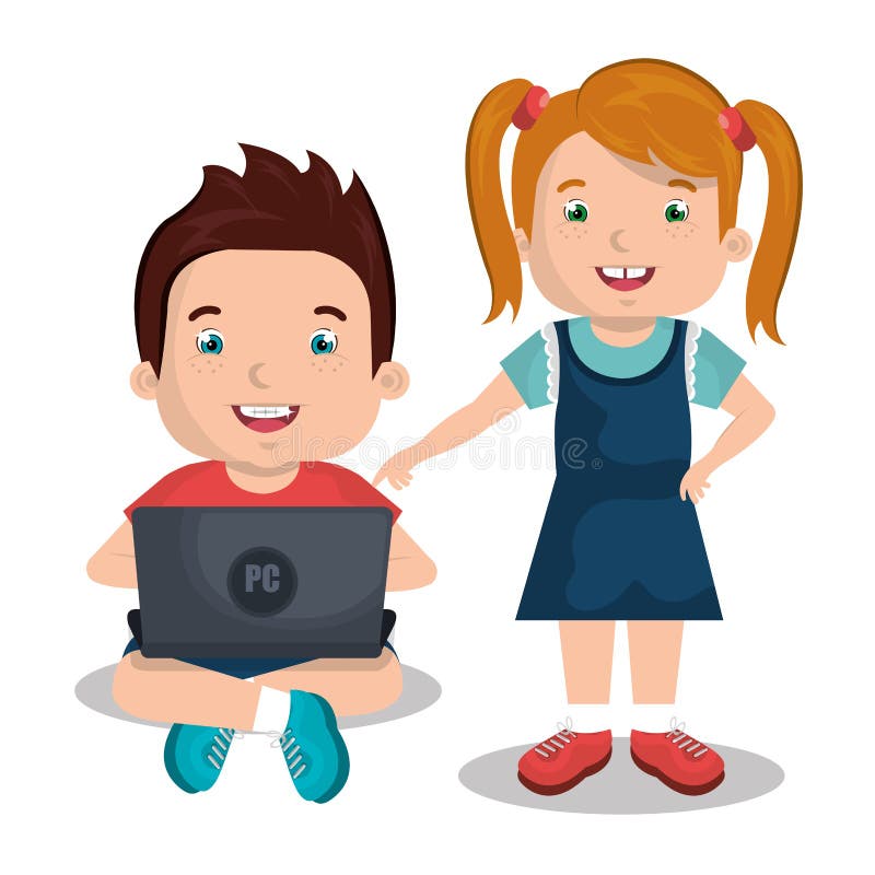 Children Using Computer Design Stock Illustration - Illustration of ...