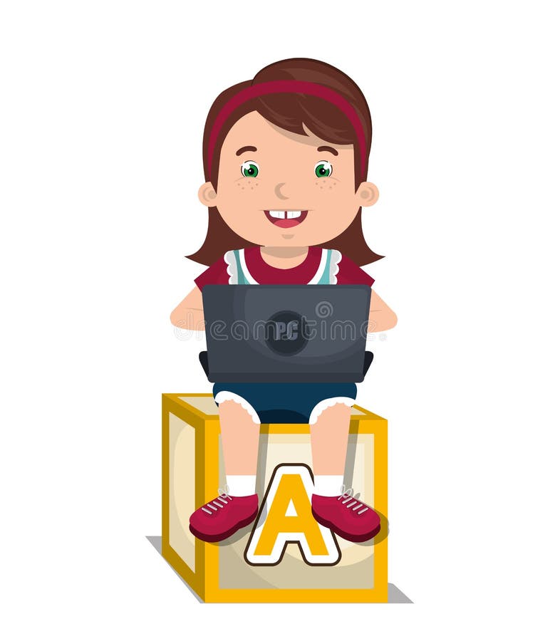 Children Using Computer Design Stock Illustration - Illustration of ...