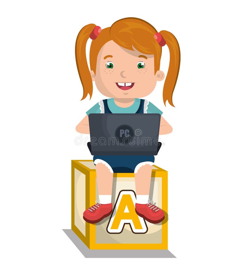 Children Using Computer Design Stock Illustration - Illustration of ...