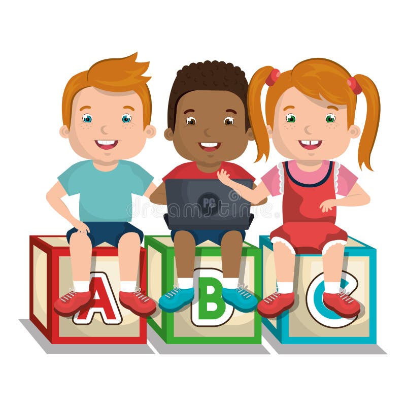 Children Using Computer Design Stock Illustration - Illustration of ...