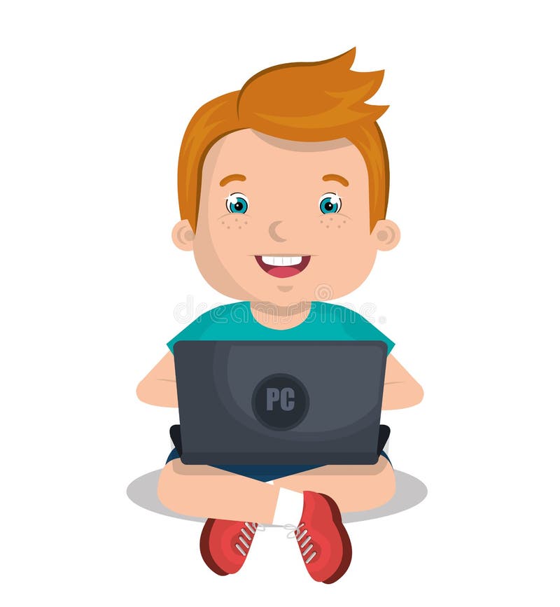 Children Using Computer Design Stock Illustration - Illustration of ...