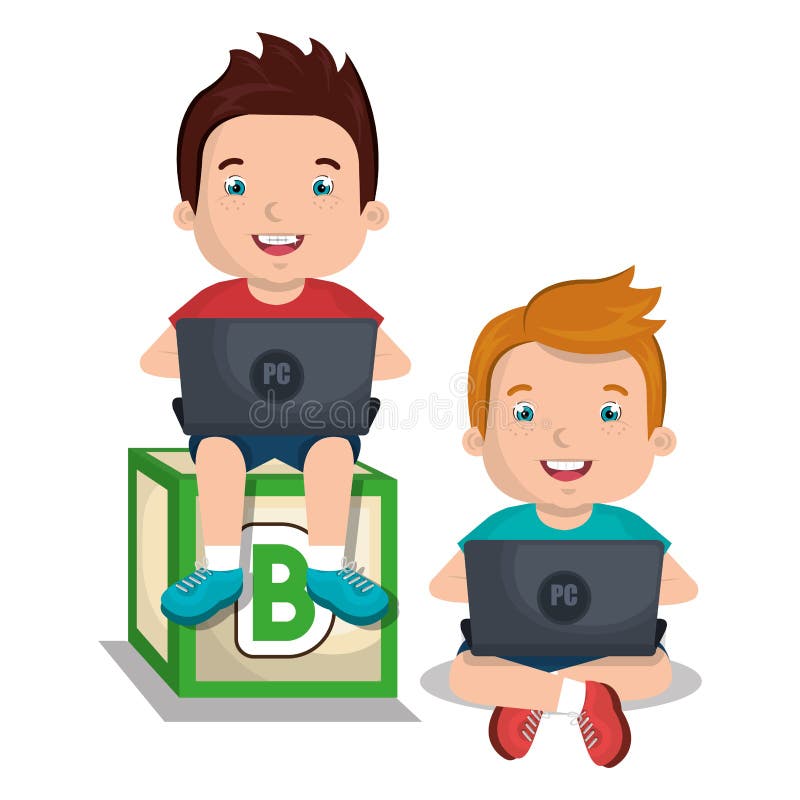 Children Using Computer Design Stock Illustration - Illustration of ...