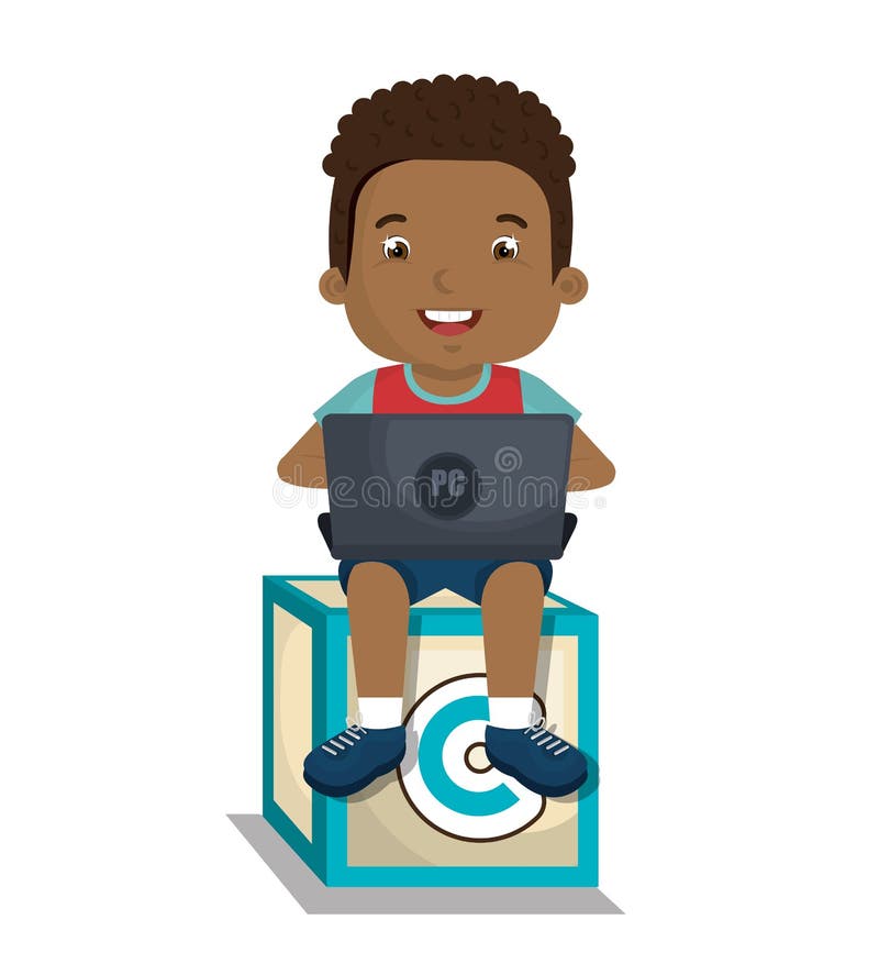 Children Using Computer Design Stock Illustration - Illustration of ...