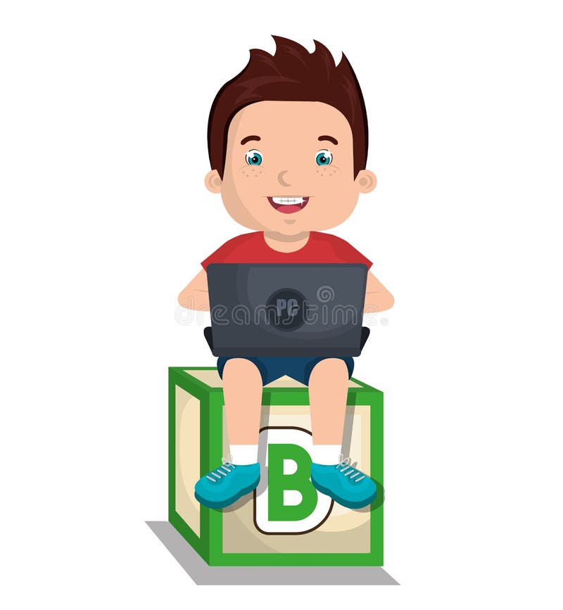 Children Using Computer Design Stock Illustration - Illustration of ...