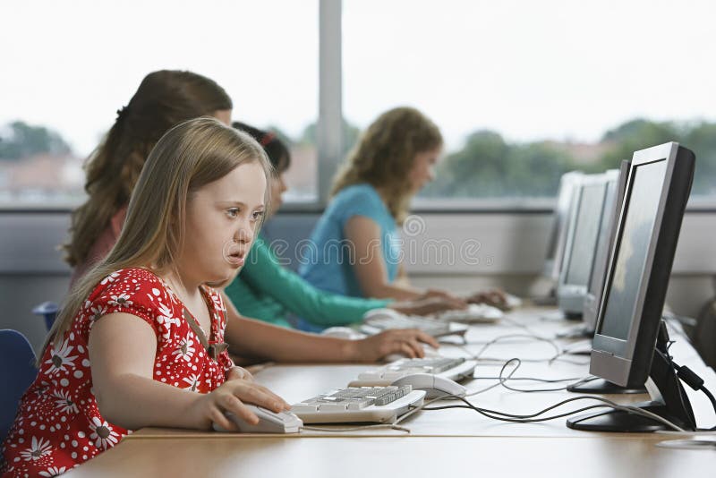 Children (10-12) Using Computer in Computer Lab Stock Photo - Image of ...