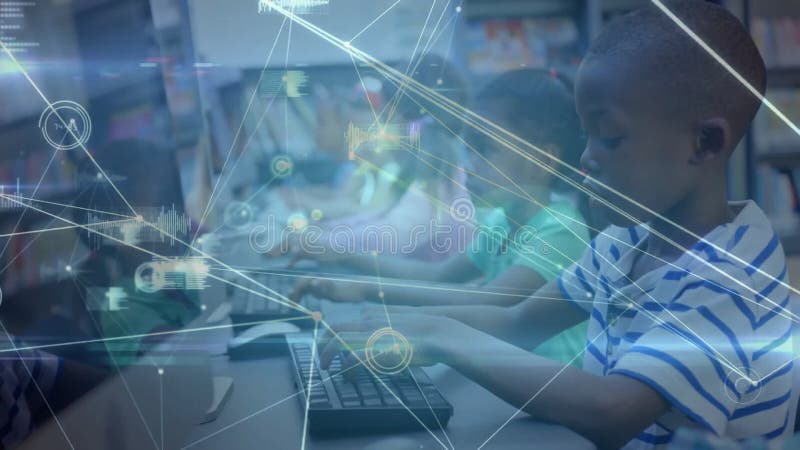 Children Using Computers with Data Network Animation Overlay in ...