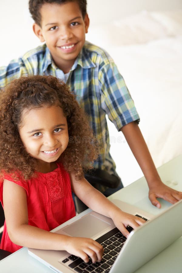 Children Using Laptop at Home Stock Image - Image of people, notebook ...
