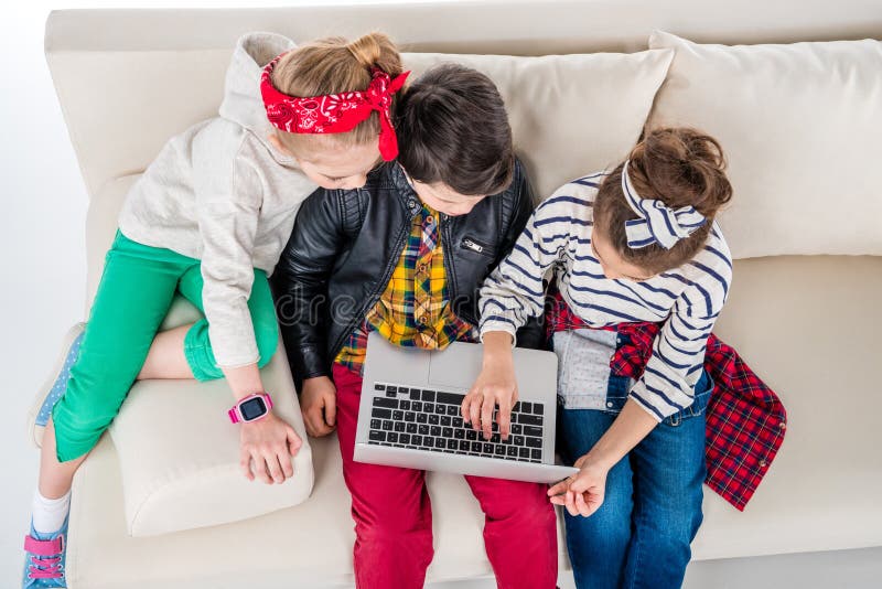 Children Using Laptop Together Stock Image - Image of people, girls ...