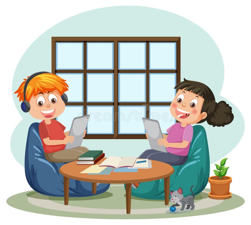 Children Using Tablet Vector Concept Stock Vector - Illustration of ...