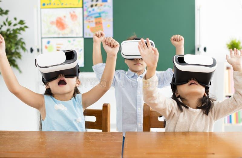 Children with Virtual Reality Headset Stock Photo - Image of device ...