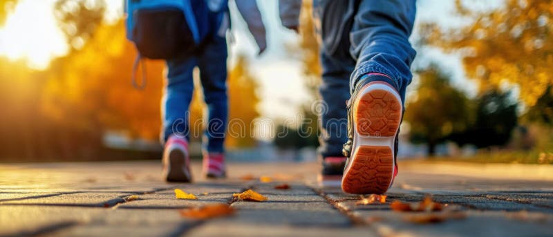 Children Walking on Autumn Street. Generative Ai Stock Illustration ...