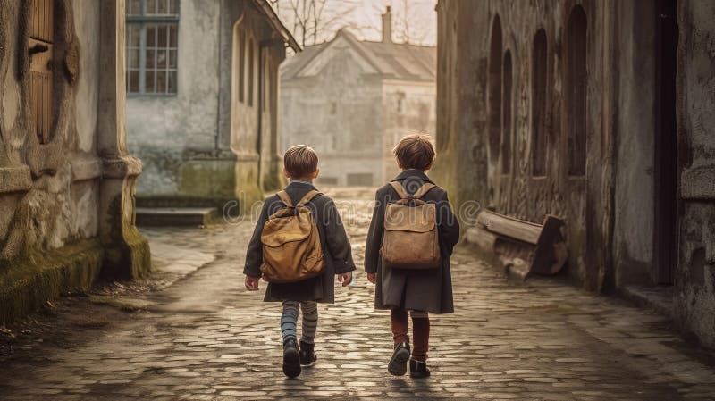 Children Walking Back Home from School with Backpacks. Generated AI ...