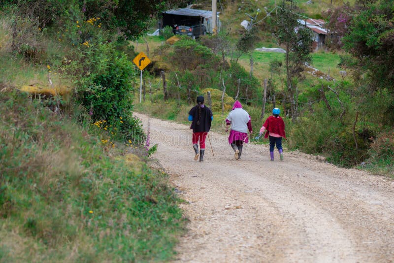 Children Walking on the Rural Road Stock Image - Image of children ...