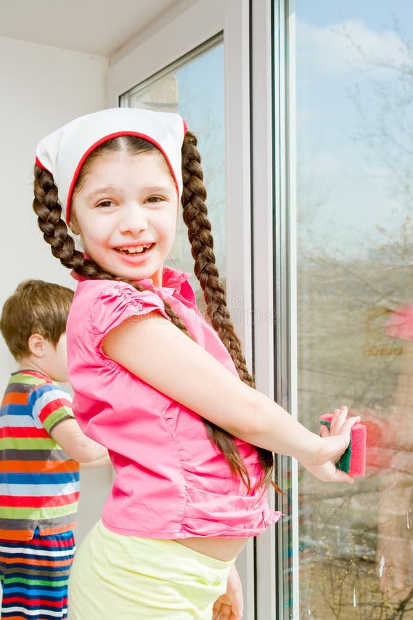 Children wash window stock photo. Image of human, protective - 24470272