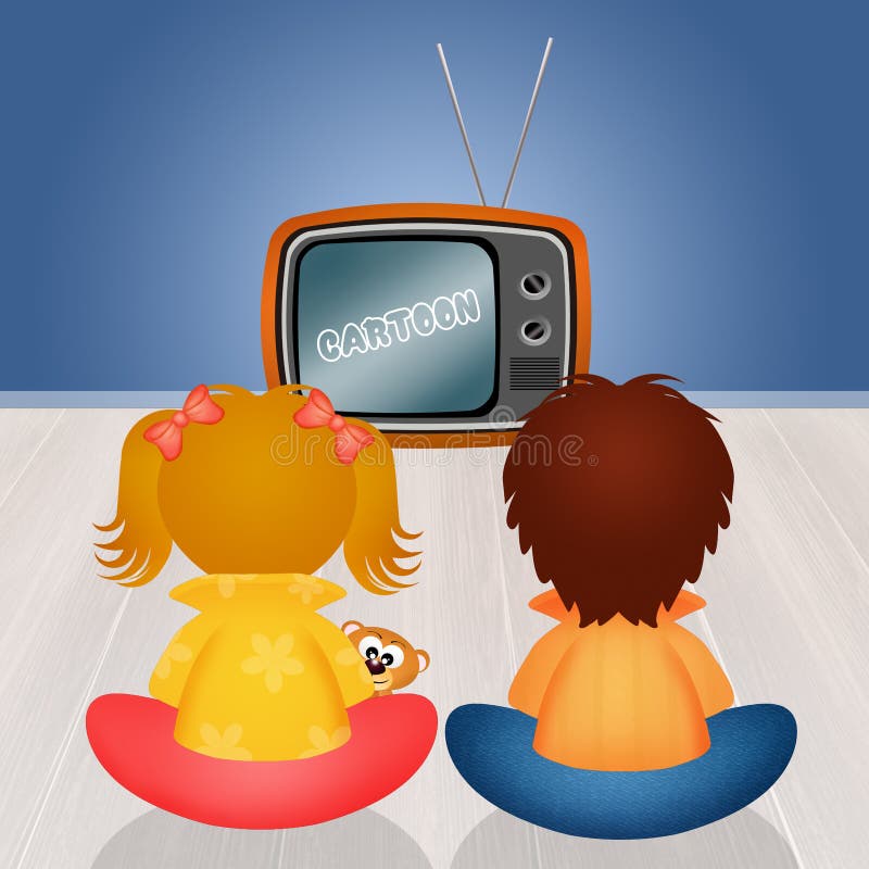 Children watching cartoon stock illustration. Illustration of game ...