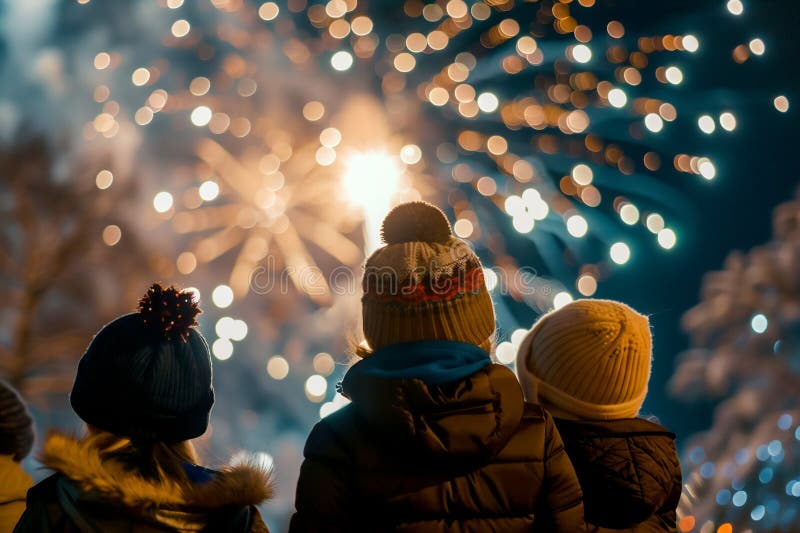 Children Watching Fireworks Display at Night, Filled with Joy and ...
