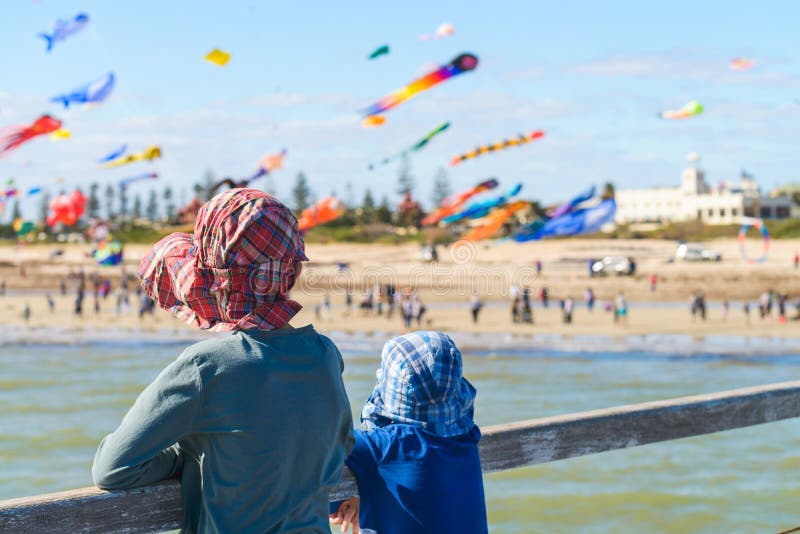 Children Watching Kites from Semaphore Jetty Stock Photo - Image of ...