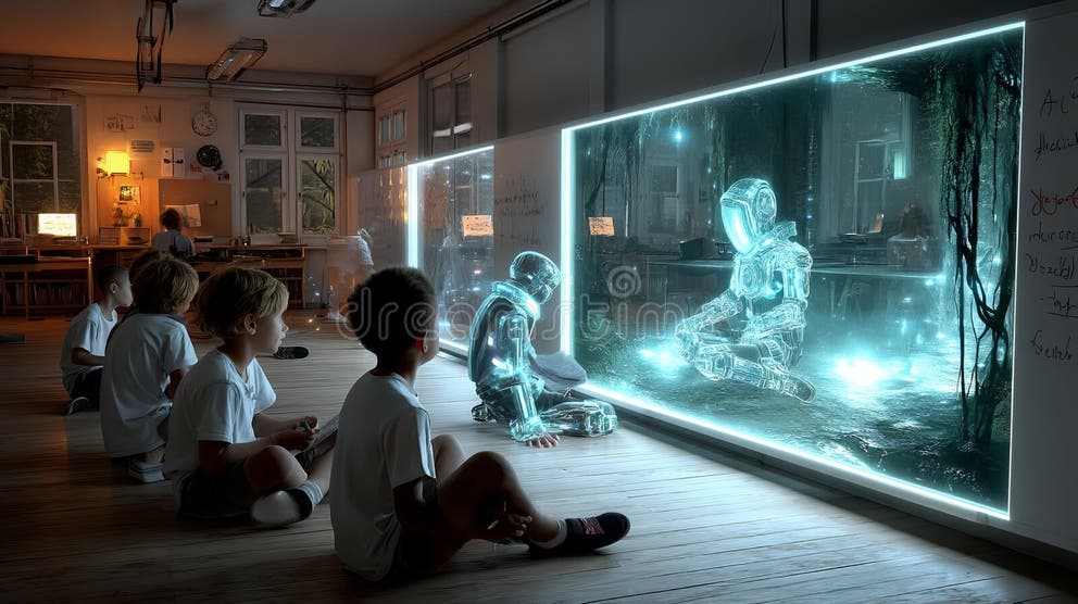 Children Watching Robots in Augmented Reality Classroom Stock ...