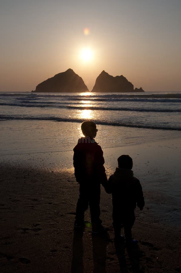 Children Watching the Sunset Stock Photo - Image of children, beach ...