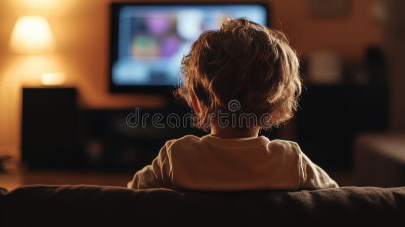 Child Watching TV on the Sofa, Rear View Stock Photo - Image of ...