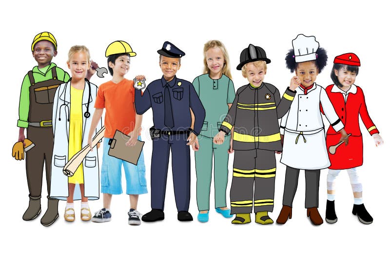 Children Wearing Future Job Uniforms Stock Illustration - Illustration ...