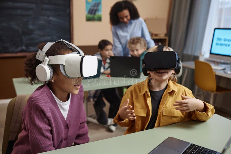 Children Wearing VR Headsets in Class Stock Image - Image of ...