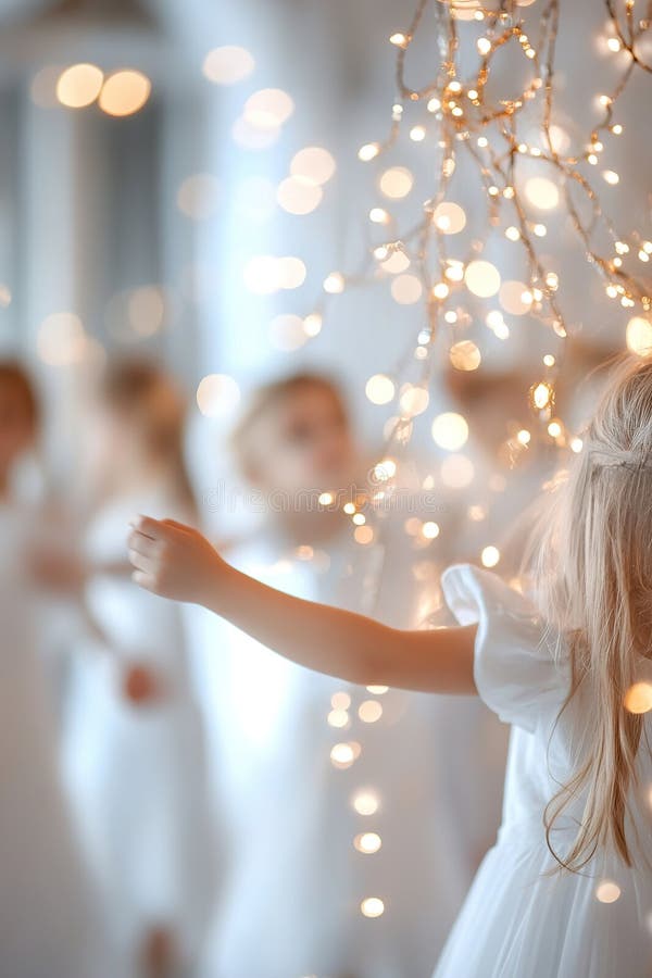 Children Wearing White Dresses Dance Joyfully in a Brightly Lit Studio ...