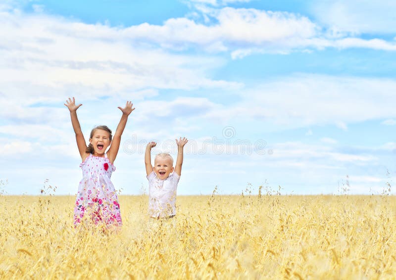 Children in wheat field stock image. Image of active - 26113903