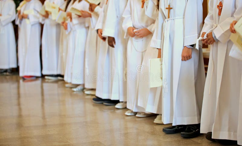 Children with White Tunic during the Religious Rite of the First Stock ...