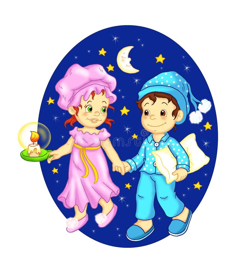 Children That Wish Good Night Stock Illustration - Illustration of ...