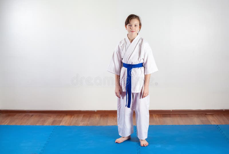 Children Work Out Techniques of Martial Arts. Fighting Position Stock ...