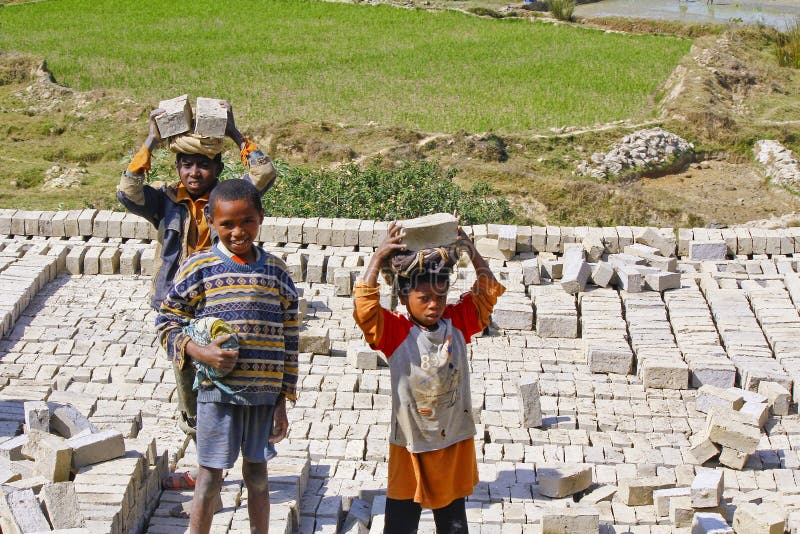 Children Working Hard in Brickyard - Madagascar Editorial Photography ...