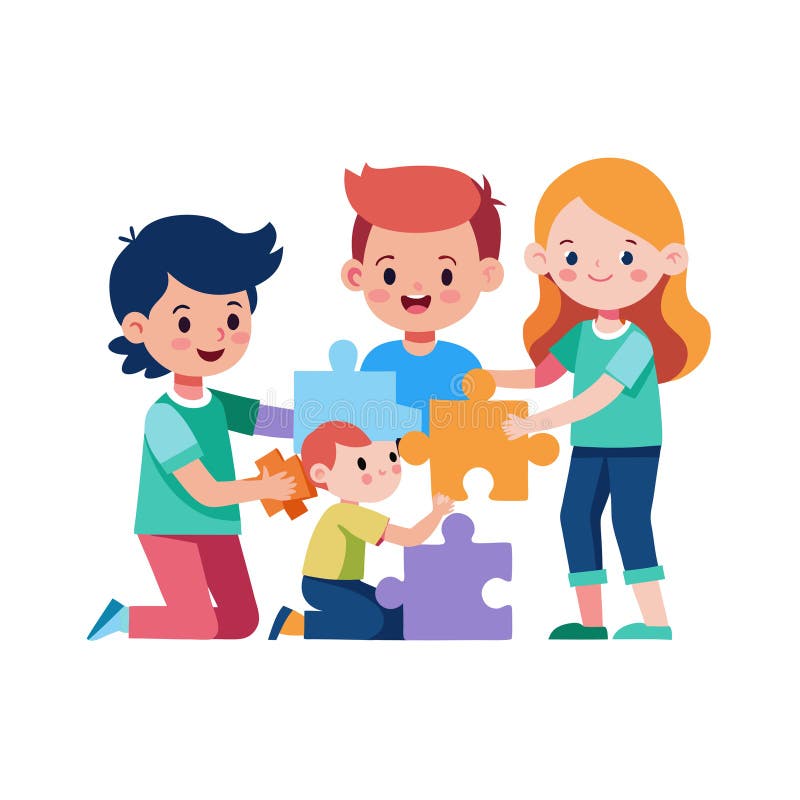Children Working Together on a Jigsaw Puzzle, Teamwork and Education ...