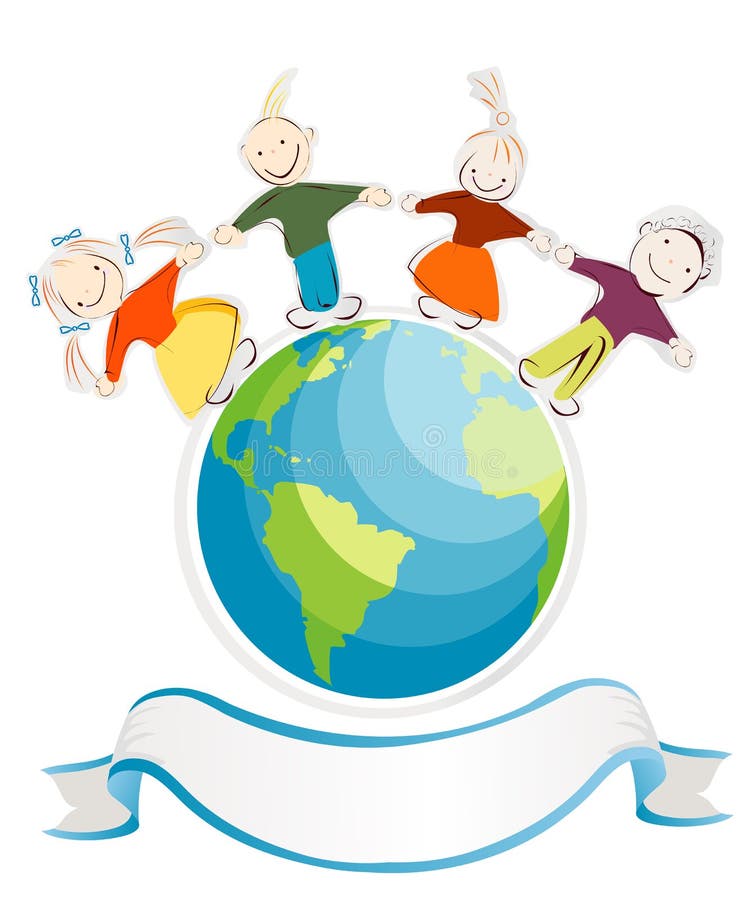 Two Children Embracing the World Globe Stock Image - Image of daughter ...