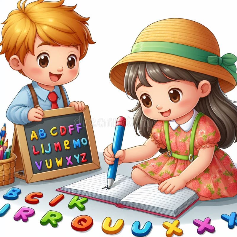 Children Write the Alphabet Stock Illustration - Illustration of book ...