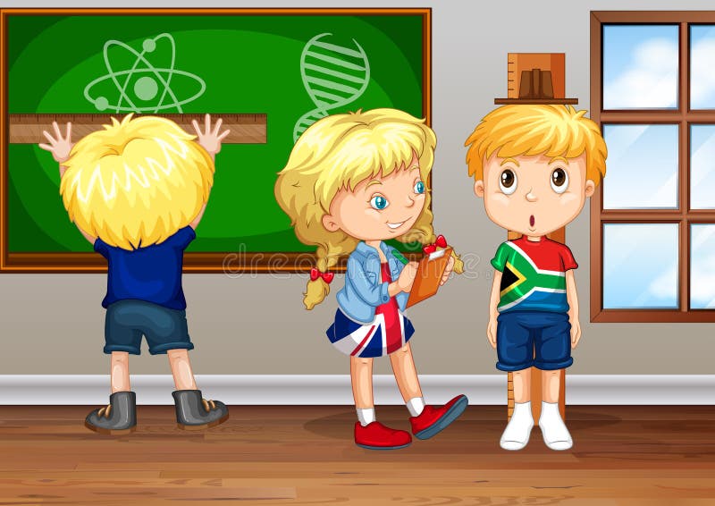 Children Writing on Board in Classroom Illustration Stock Vector ...
