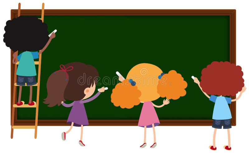 Children Writing on Chalkboard Stock Illustration - Illustration of ...
