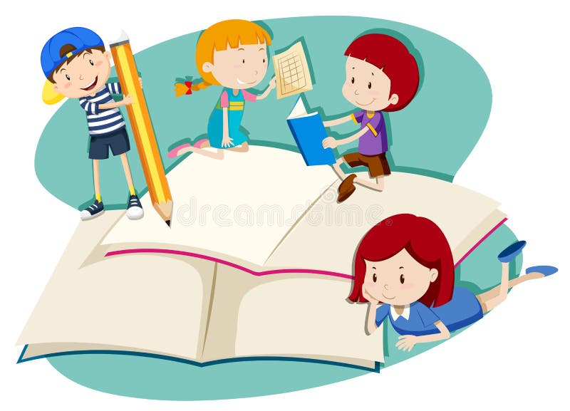 Cartoon School Children with Book Isolated Stock Vector - Illustration ...
