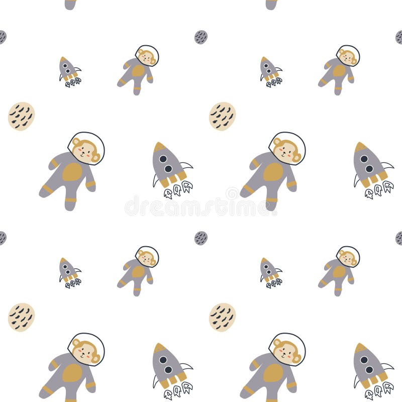 Childrens Adventure Pattern with Cute Galaxy Elements. Space Animal ...