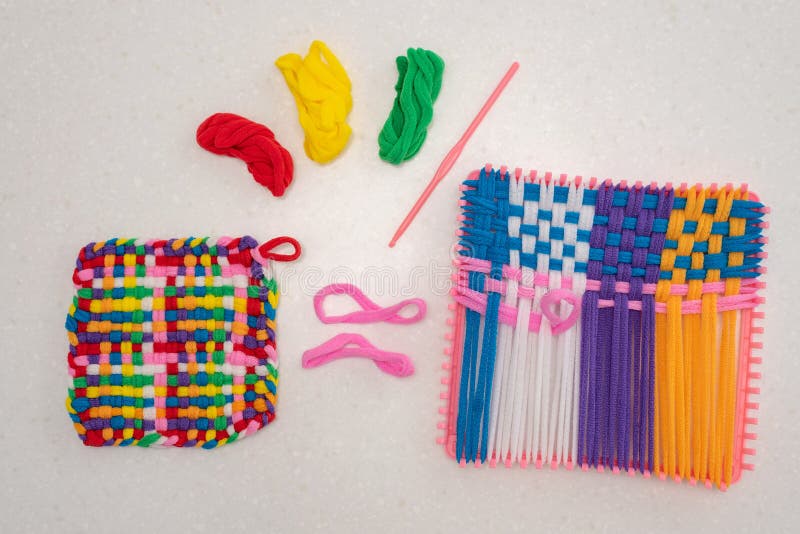 Childrens Creativity Weaving with Colored Threads Ropes Stock Image ...