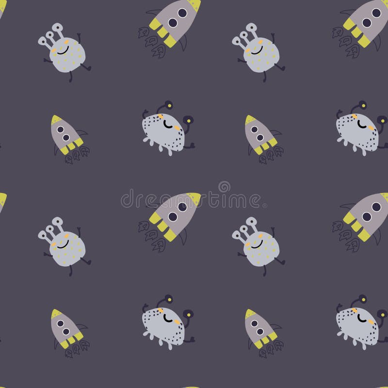 Childrens Cute Pattern with Monsters or Aliens in Space. Galaxy ...