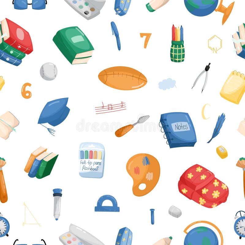 Childrens Cute School. School Supplies Pattern. Back To School Concept. Seamless Pattern of ...